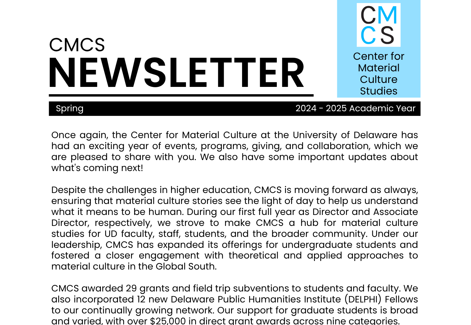 CMCS Annual Newsletter 2024-2025 – Center for Material Culture Studies